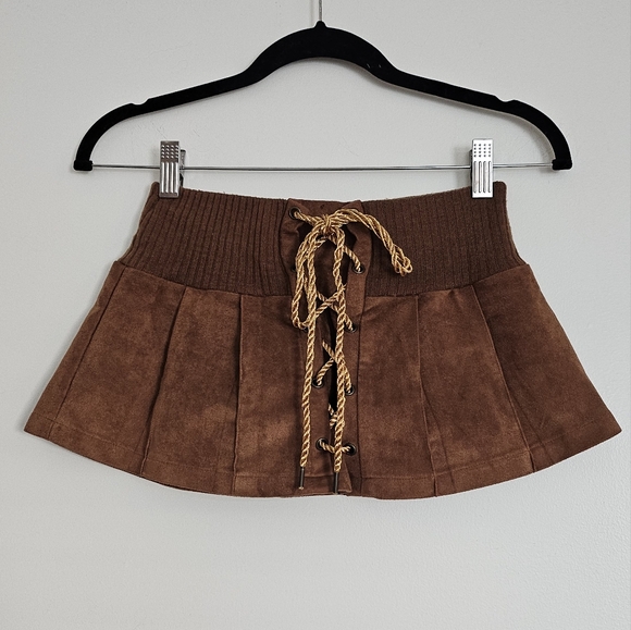 d.i.a | Skirts | Gyaru Dia Suede Brown Micro Mini Skirt Gold Cord ...